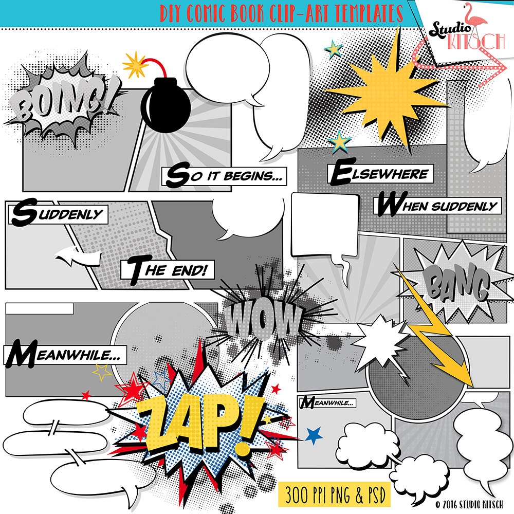 Comic Book Clip Art, Templates, Comic Strip, Superhero, Cartoon ...