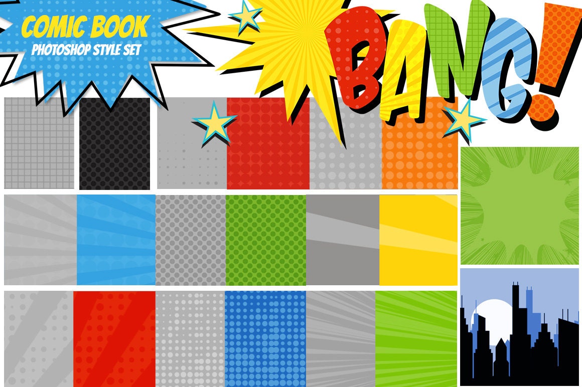 Comic Book Layer Styles, Photoshop, Photoshop Elements, INSTANT ...