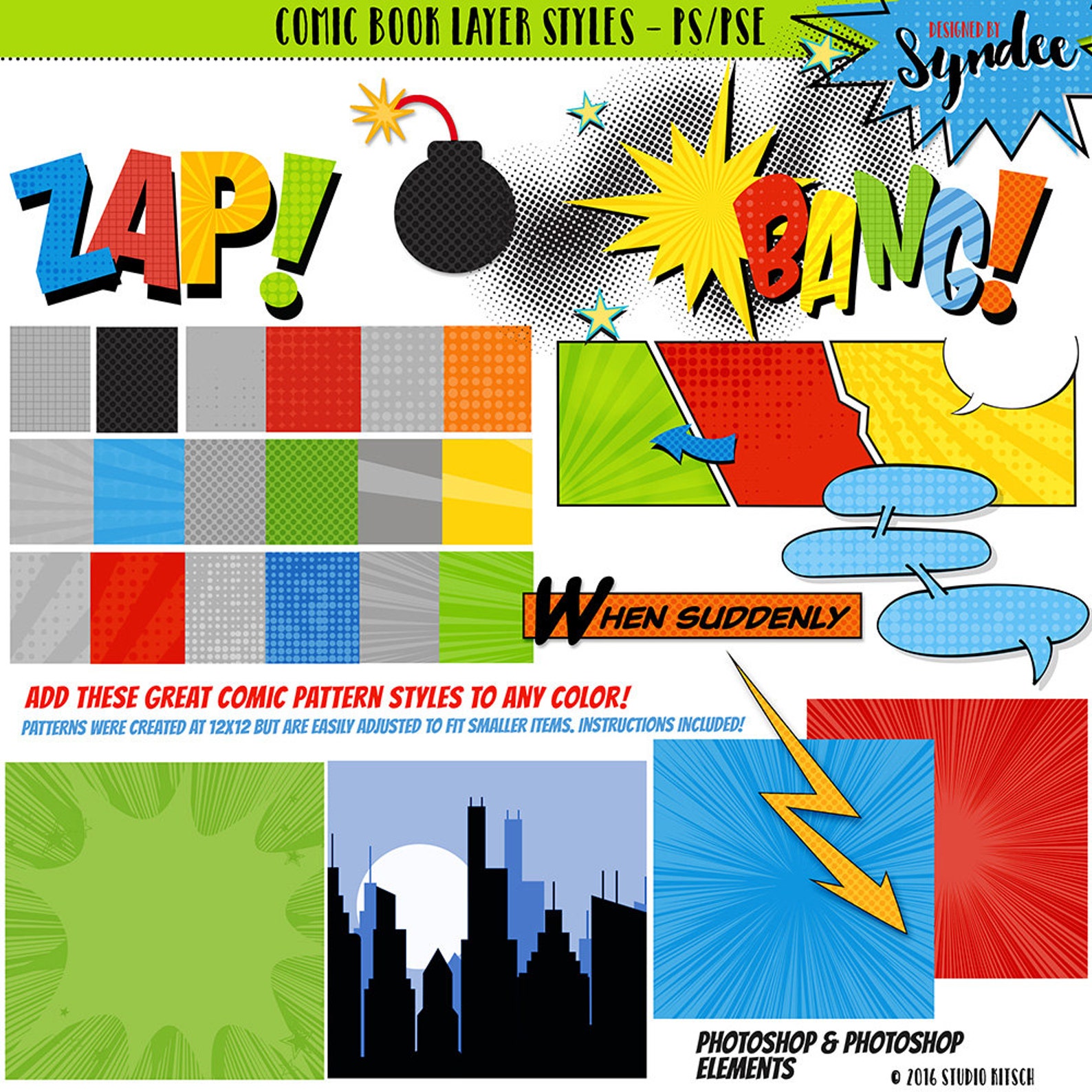 Comic Book Layer Styles, Photoshop, Photoshop Elements, INSTANT ...