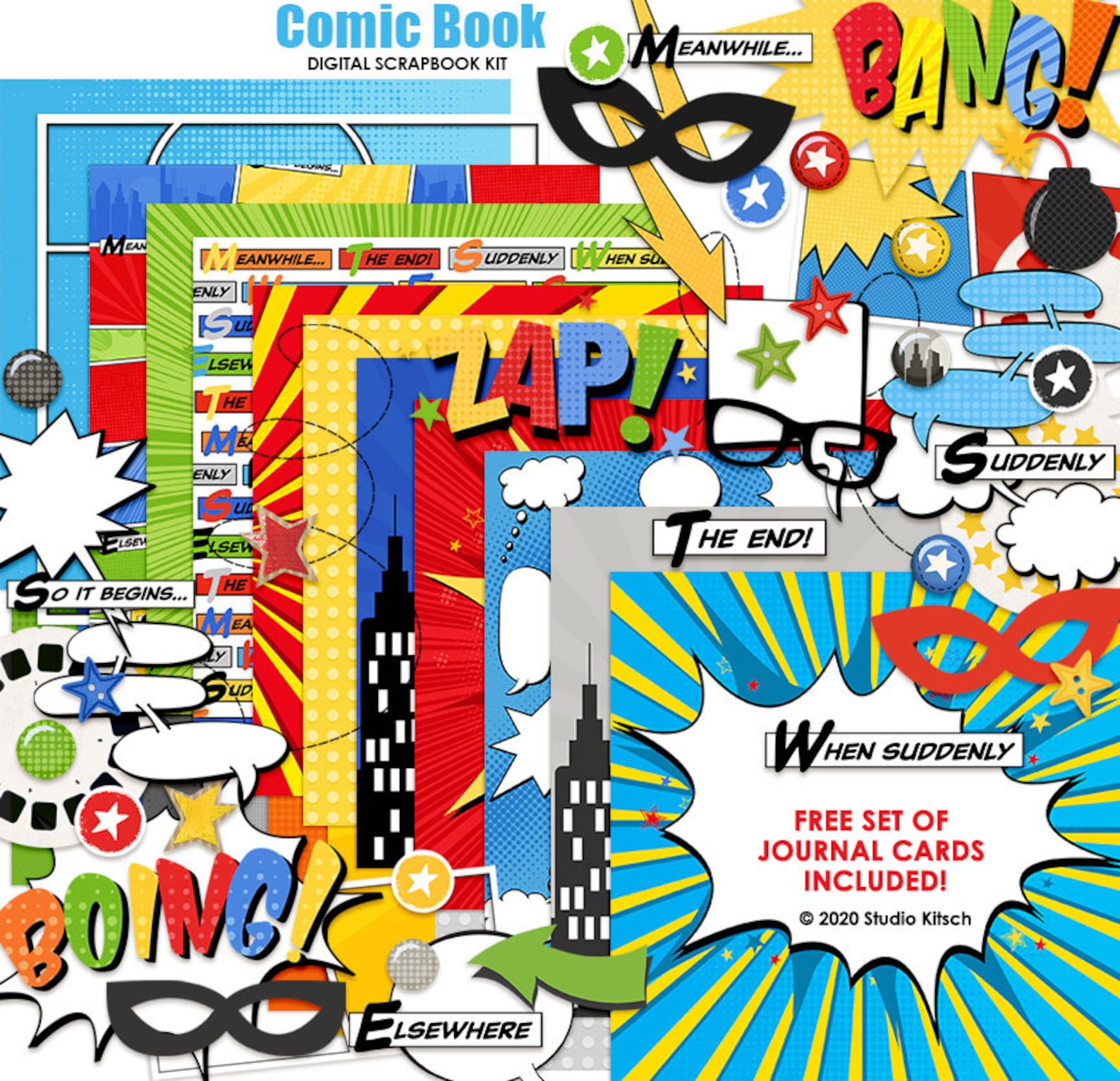 Comic Digital Scrapbooking Kit, Personal Use Only, Comic Digital Papers ...