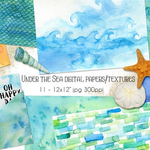 Under the Sea Watercolor Textures, Digital Papers, Digital Scrapbooking ...