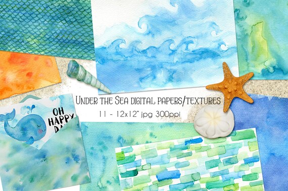 Under the Sea Watercolor Textures Digital Papers Digital | Etsy