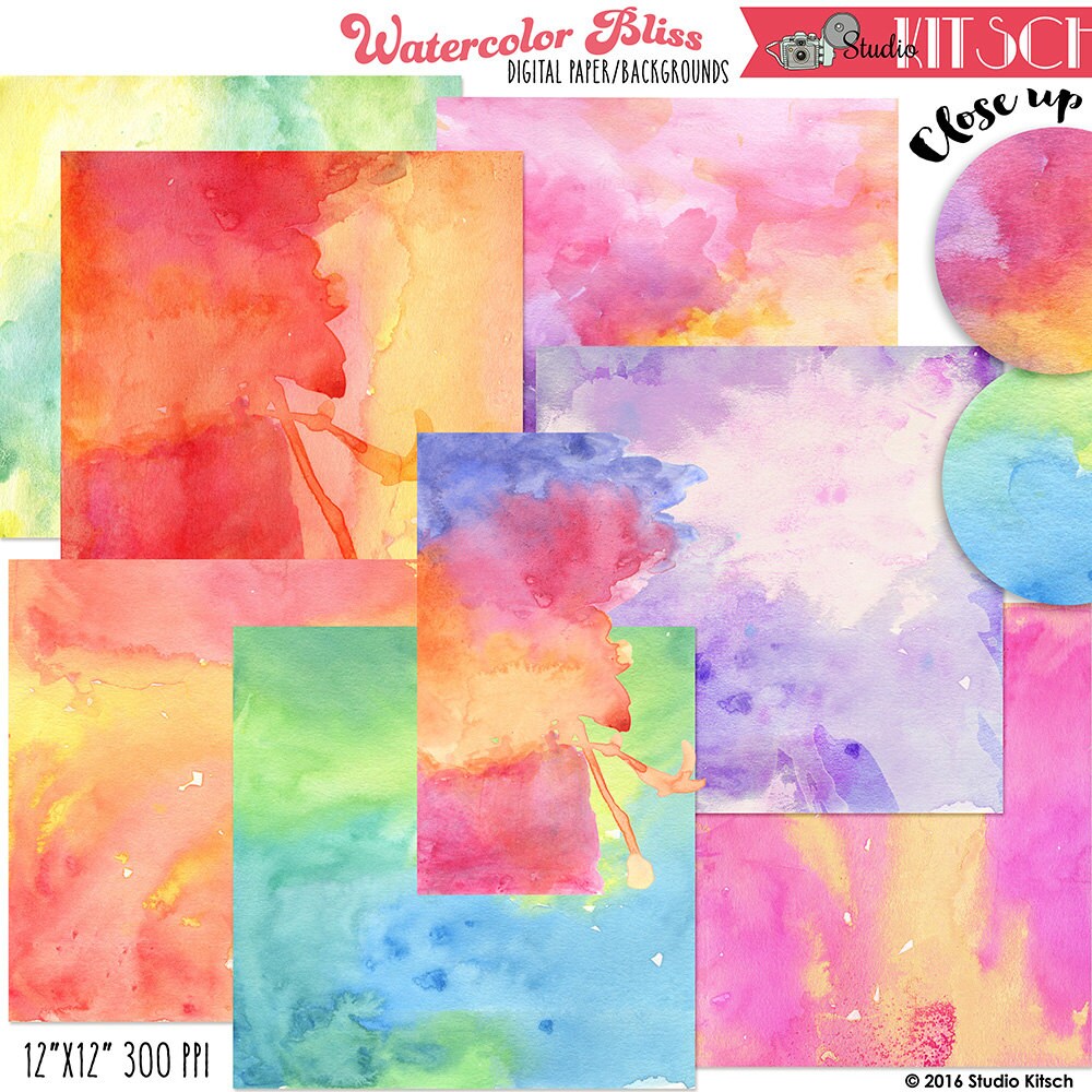 Bright Watercolor Backgrounds, CU, Digital Papers, Watercolor Textures ...