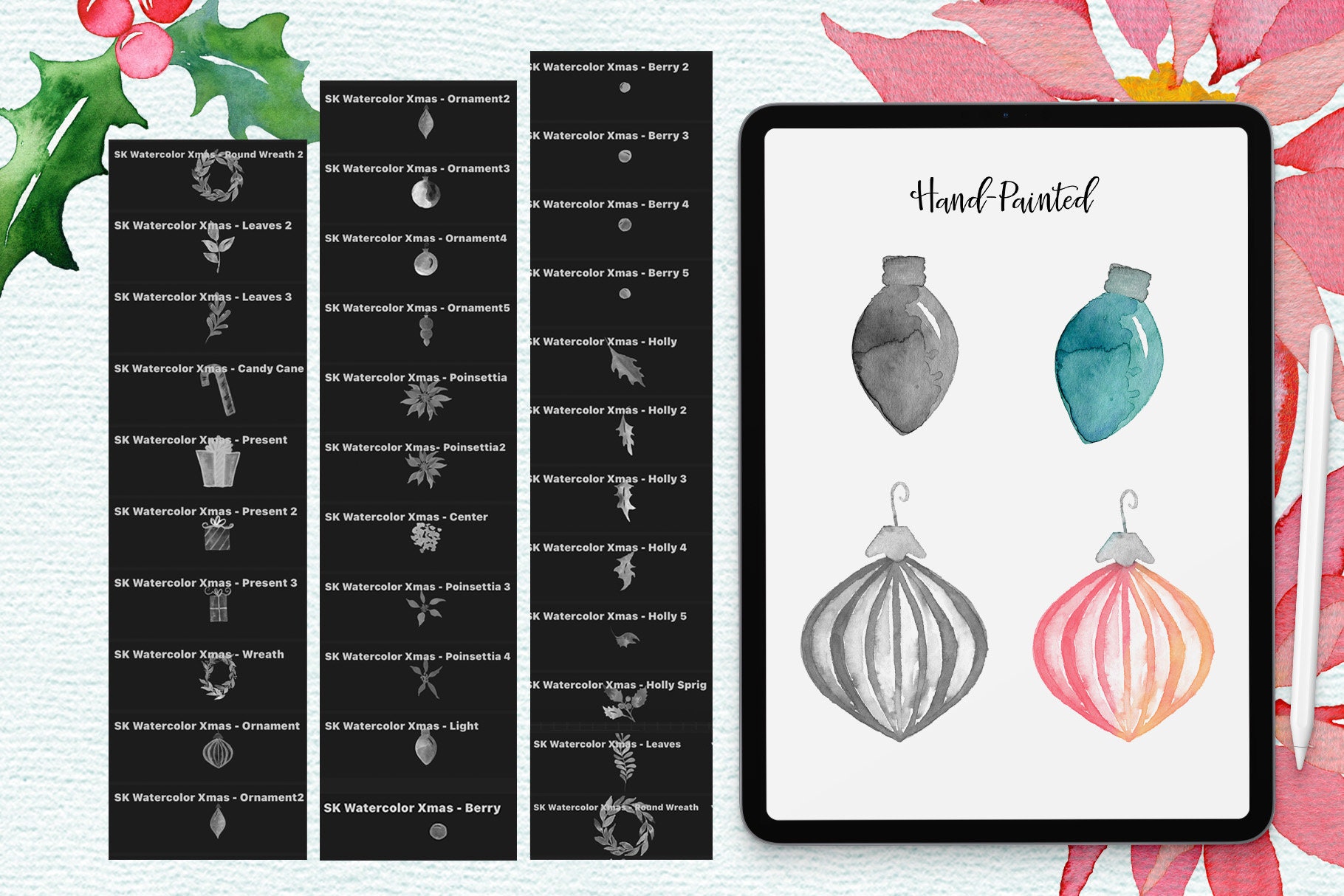 Procreate Watercolor Christmas Brush Stamps, iPad Pro, INSTANT DOWNLOAD ...
