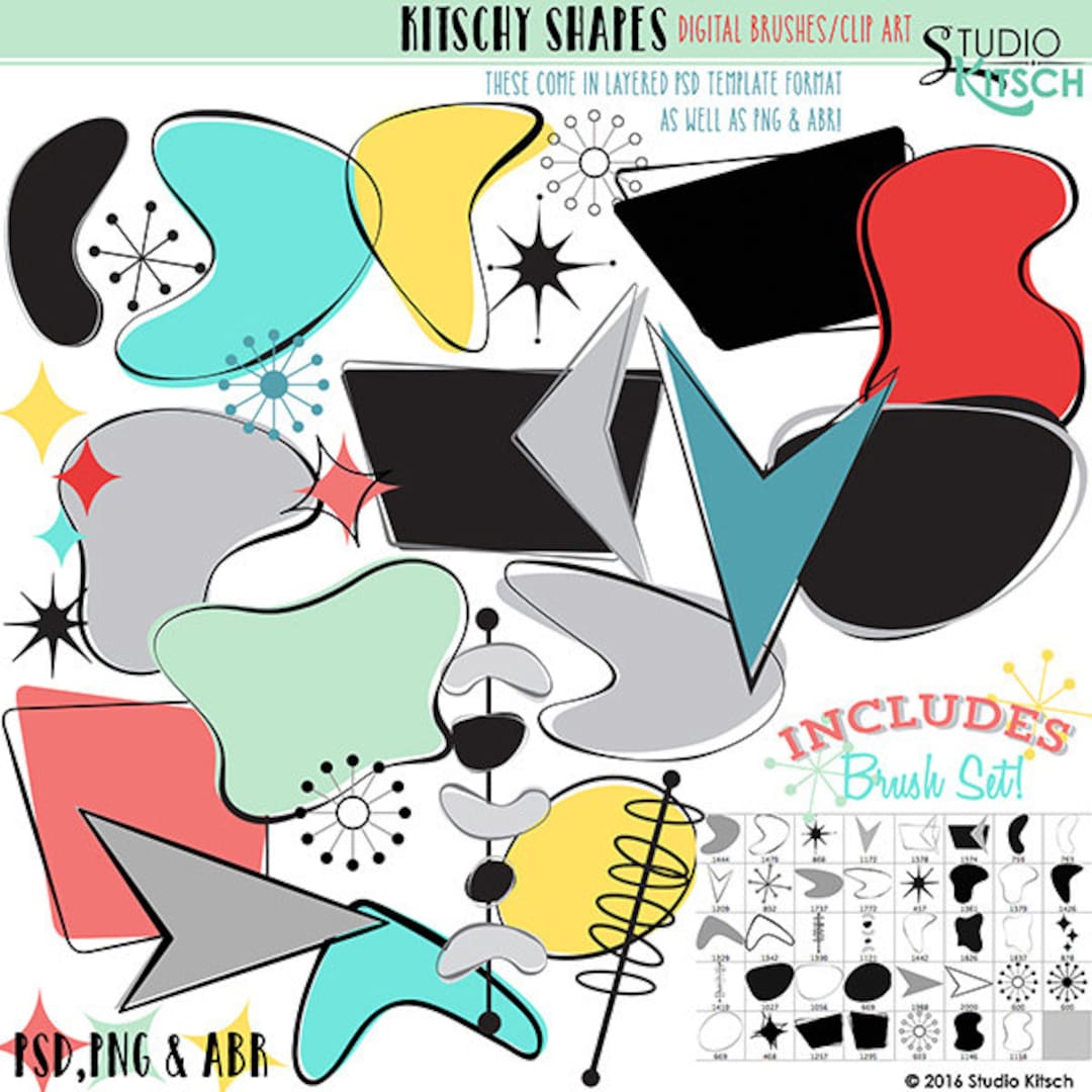 1950's Retro Shapes Digital Clip-art + Png, .abr, Psd, Digital Stamps ...