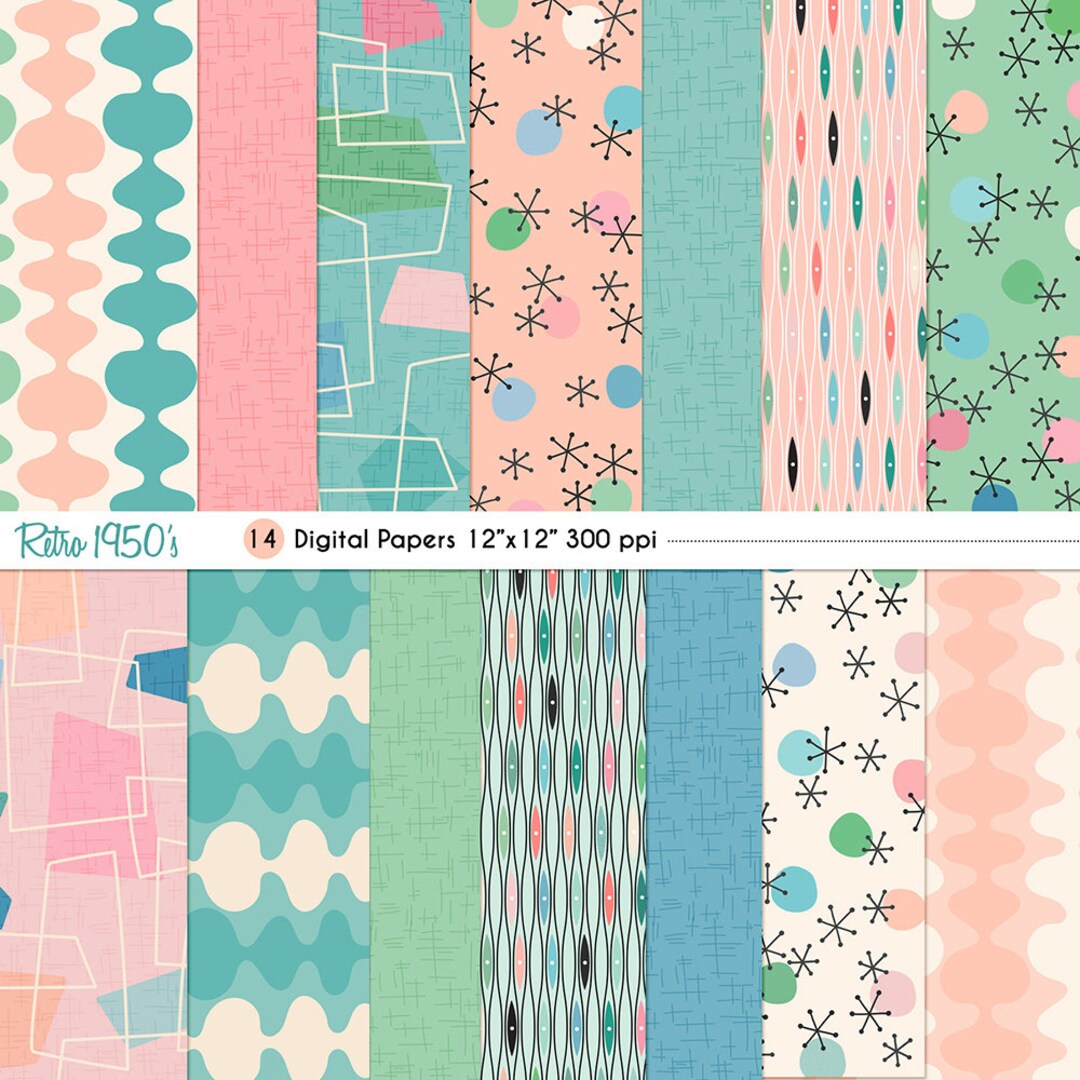 Retro 1950's Digital Paper Set, Mid-century Modern, Backgrounds ...