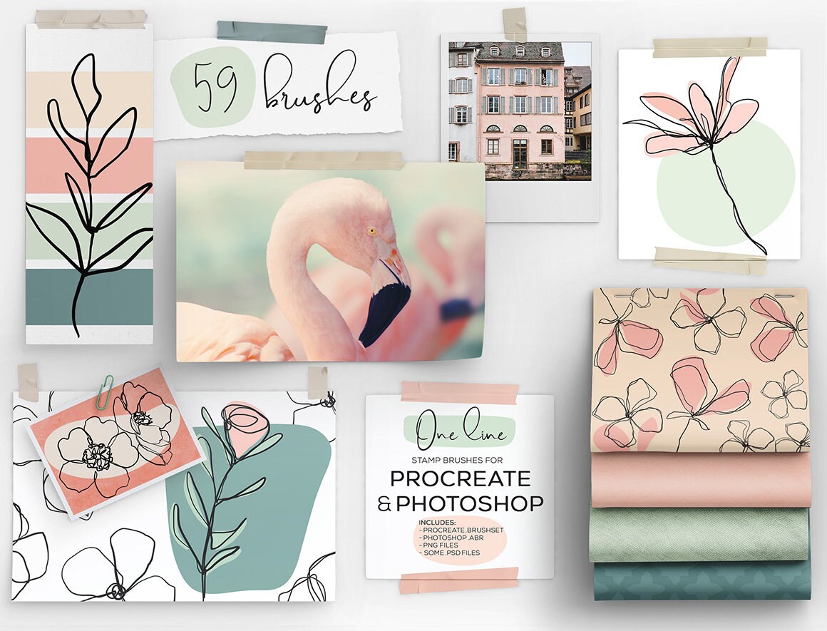 One Line Stamp Brushes for Procreate & Photoshop Png's | Etsy