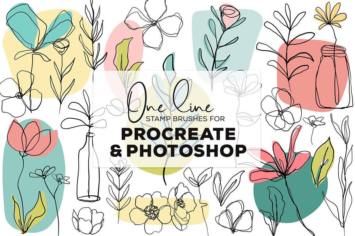 One Line Stamp Brushes for Procreate & Photoshop Png's | Etsy