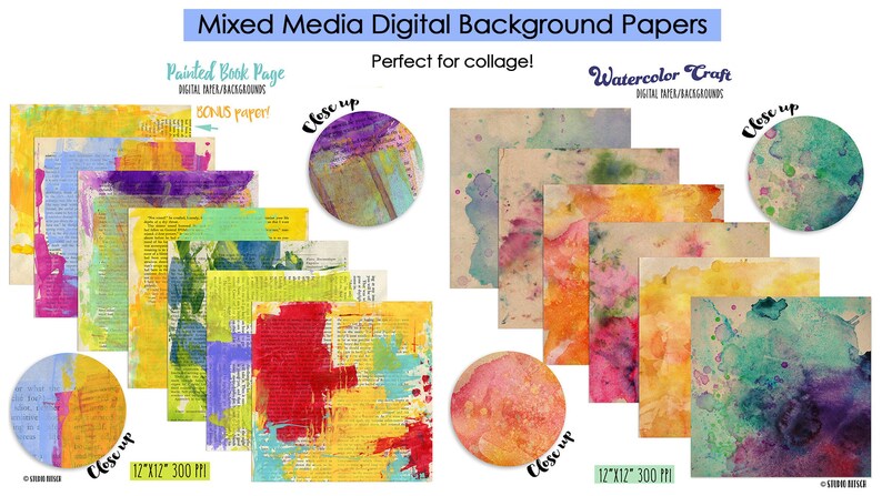 Mixed Media Collage Digital Backgrounds Watercolor Texture - Etsy