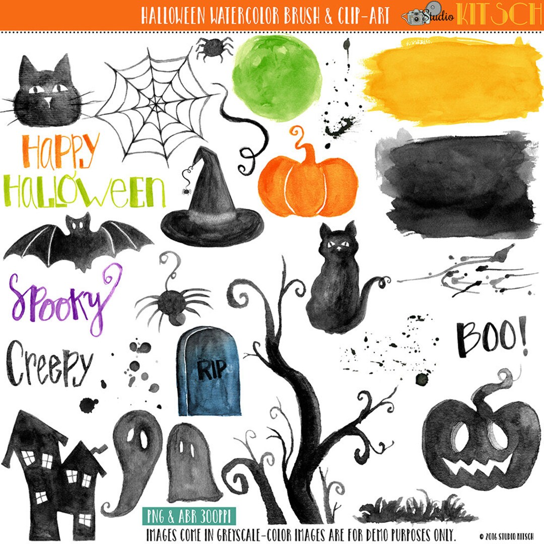 Halloween Brushes & Clip-art, Pumpkins, Haunted House, Bat, Tree ...