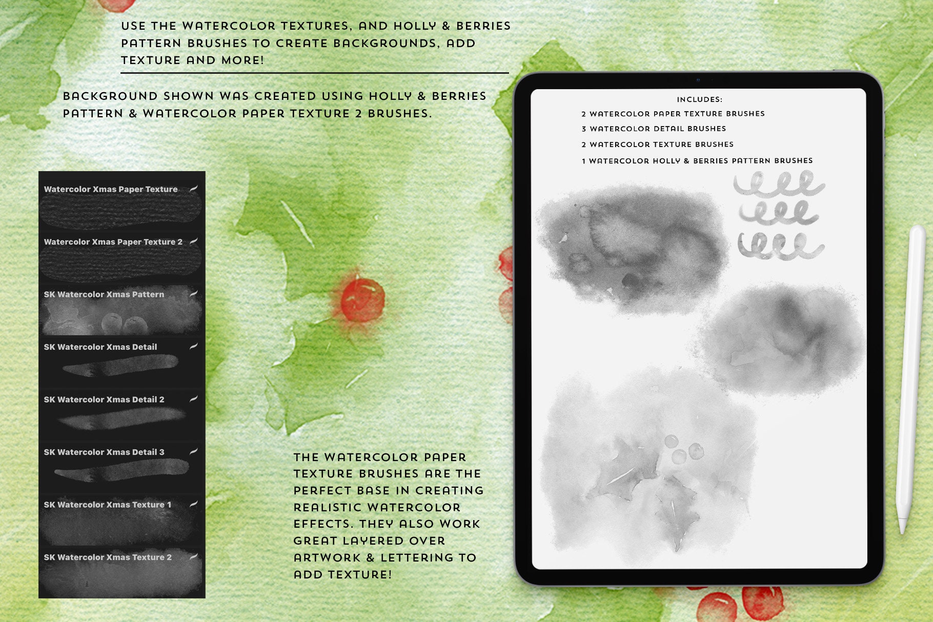Procreate Watercolor Christmas Brush Stamps, iPad Pro, INSTANT DOWNLOAD ...