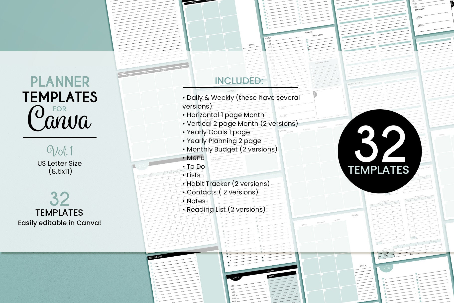 Canva Planner Templates Editable in Canva Customizable CU Menu Weekly ...