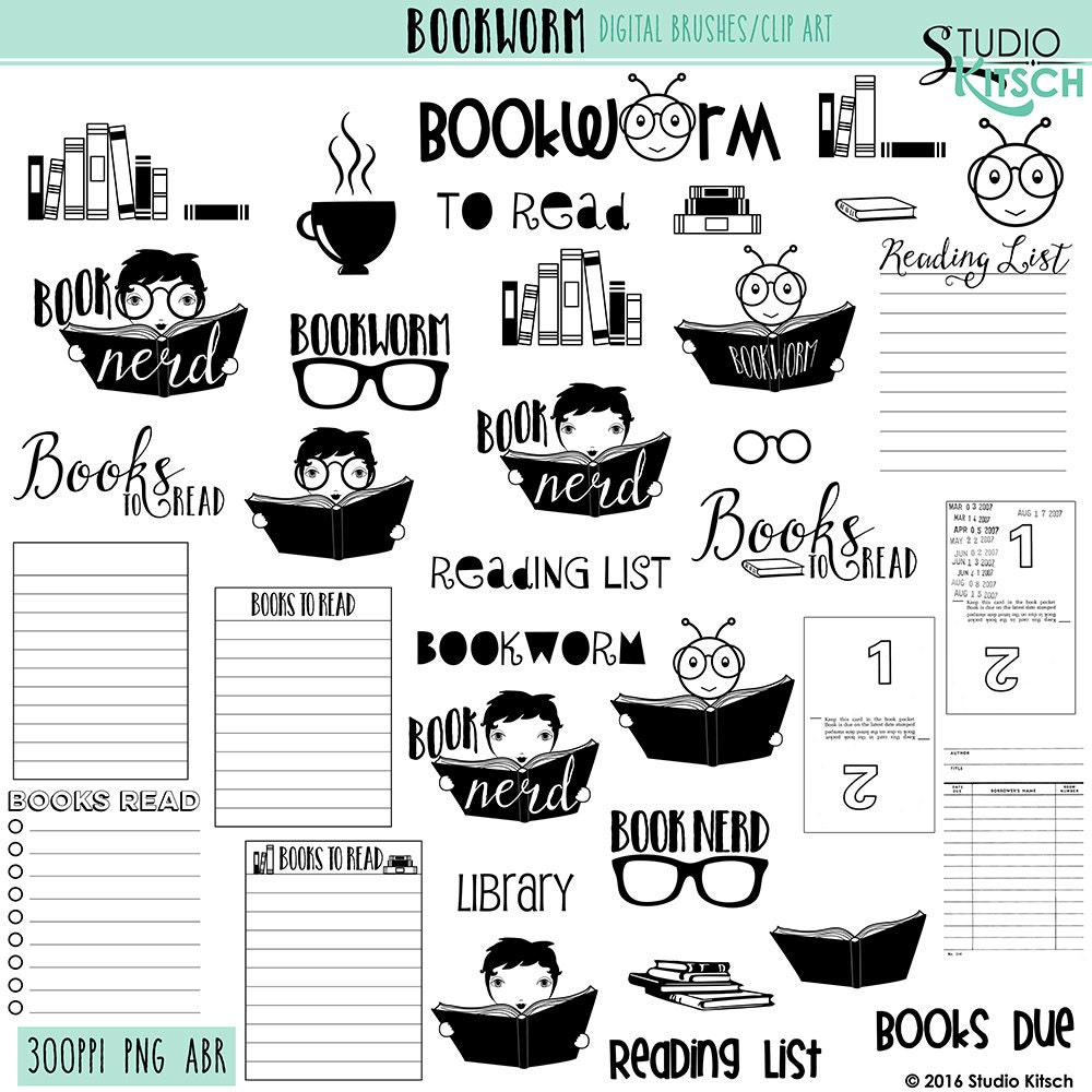 reading digital planner INSTANT DOWNLOAD digital stamps .abr png clip ...