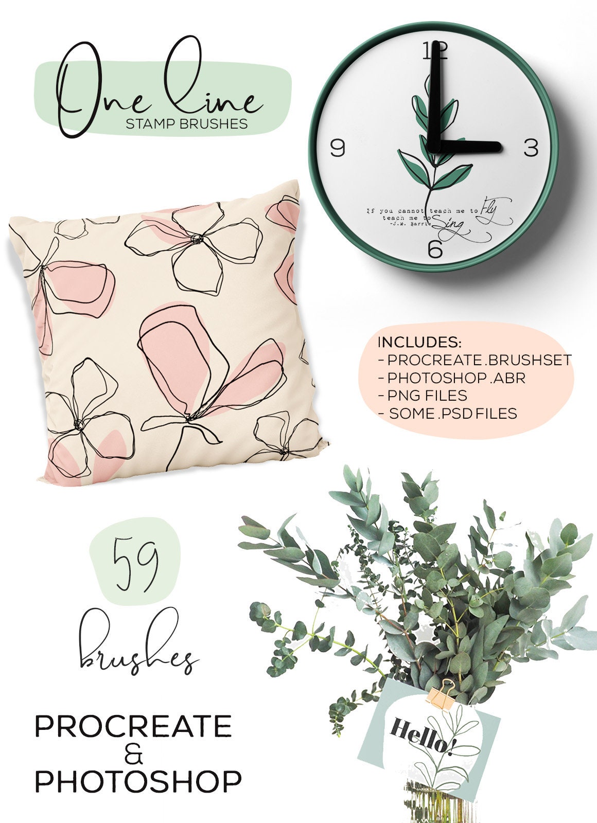 One Line Stamp Brushes for Procreate & Photoshop Png's | Etsy