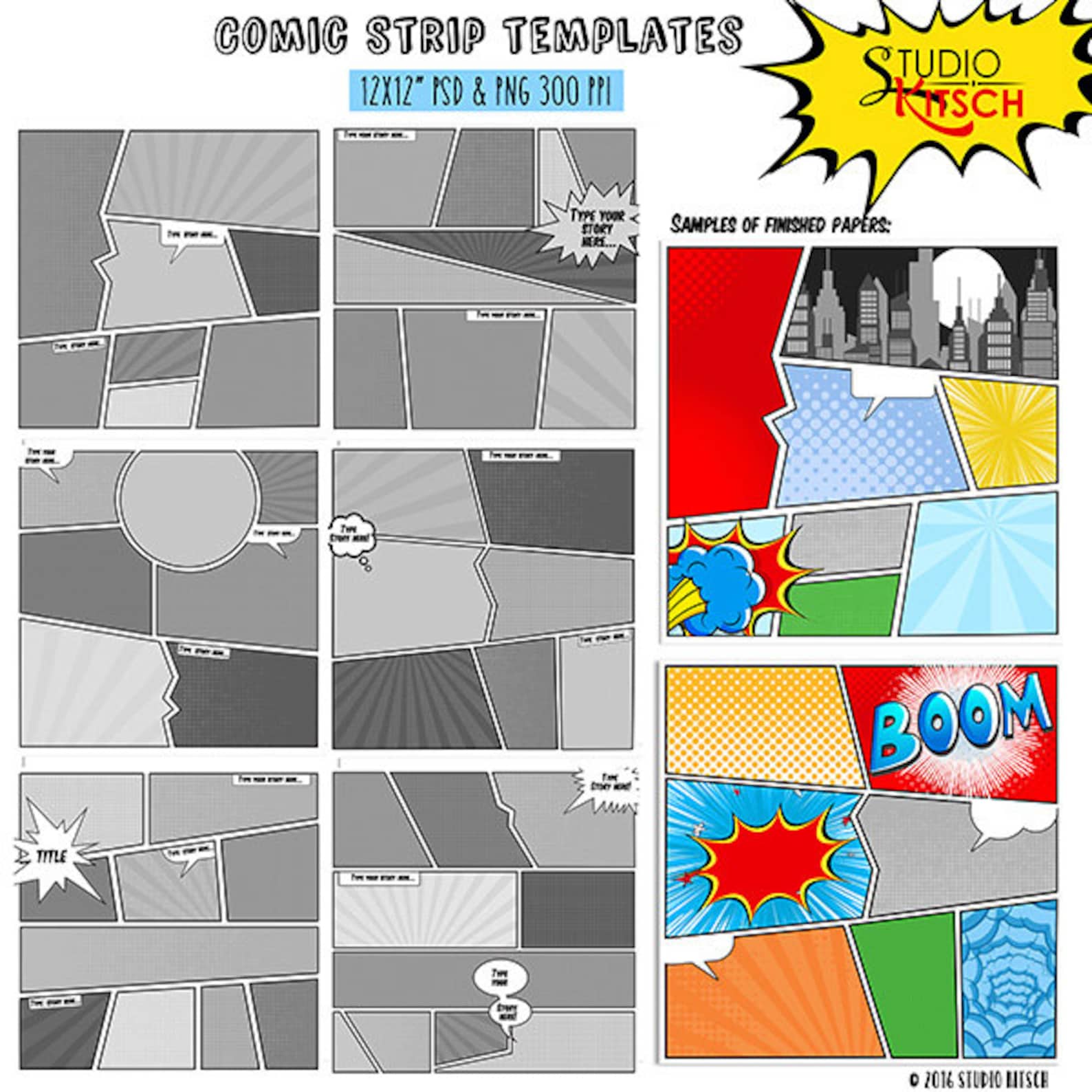 Plantillas de cómic tira cómica 12x12 superhéroe dibujos - Etsy México