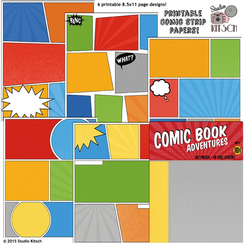 Comic Strip 8.5x11 Printable Pages, Party, Scrapbooking, Digital ...