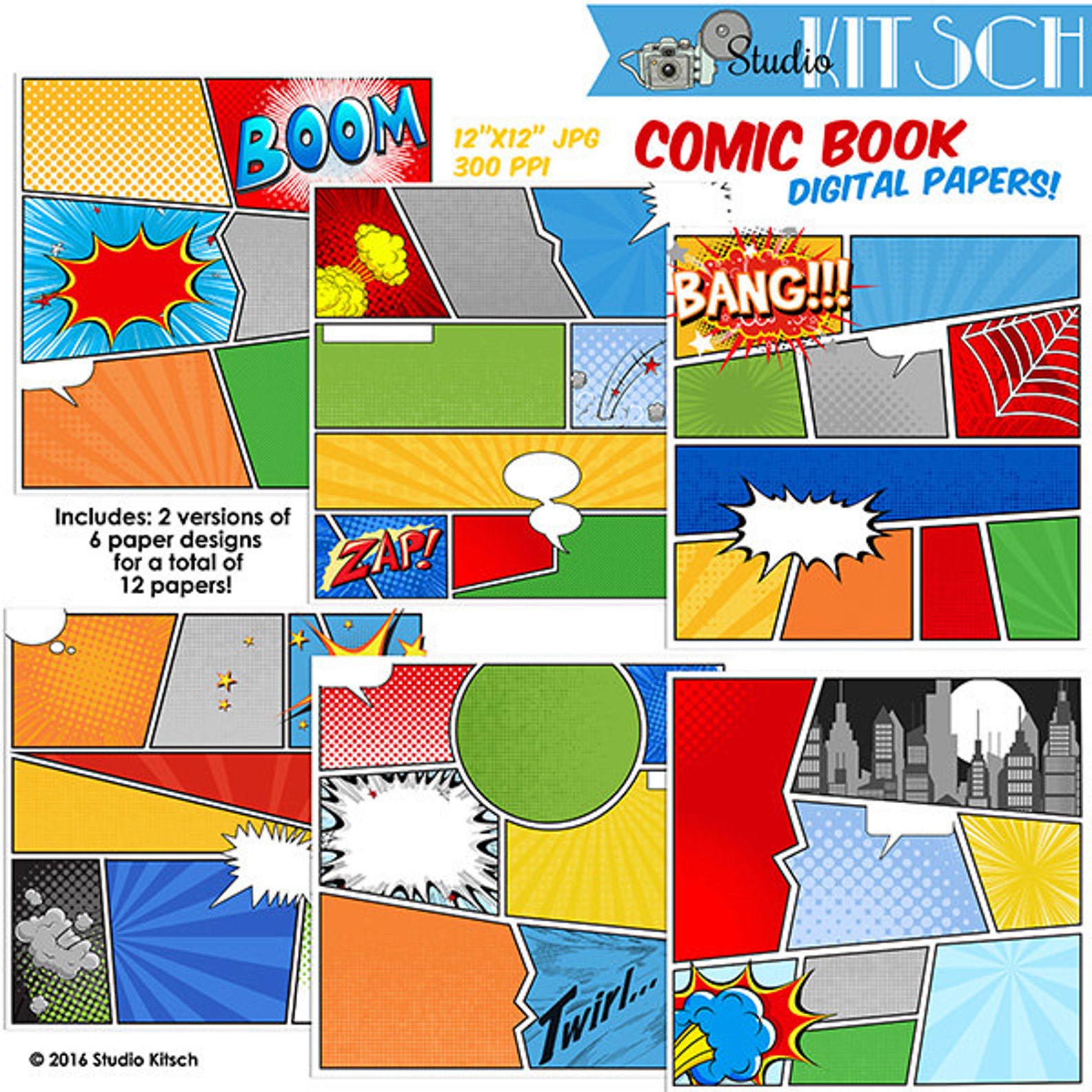 Comic Book Digital Papers, Scrapbooking, Digital Scrapbooking, INSTANT ...