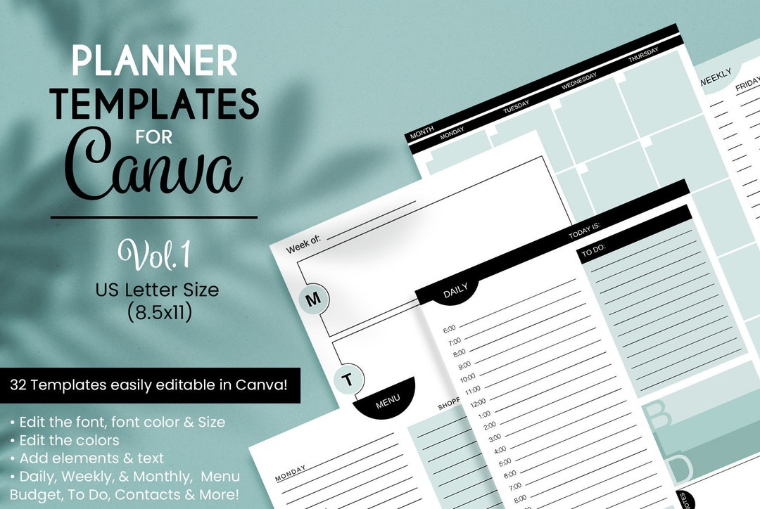 Canva Planner Templates Editable in Canva Customizable CU Menu Weekly ...