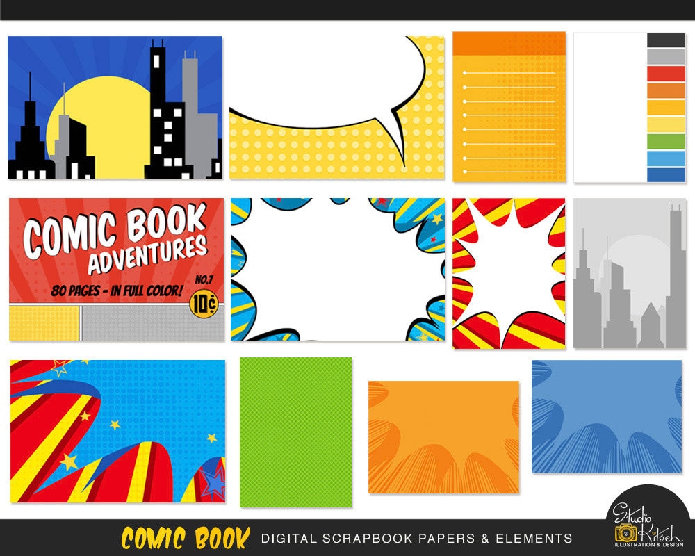 Comic Digital Scrapbooking Kit, Personal Use Only, Comic Digital Papers ...