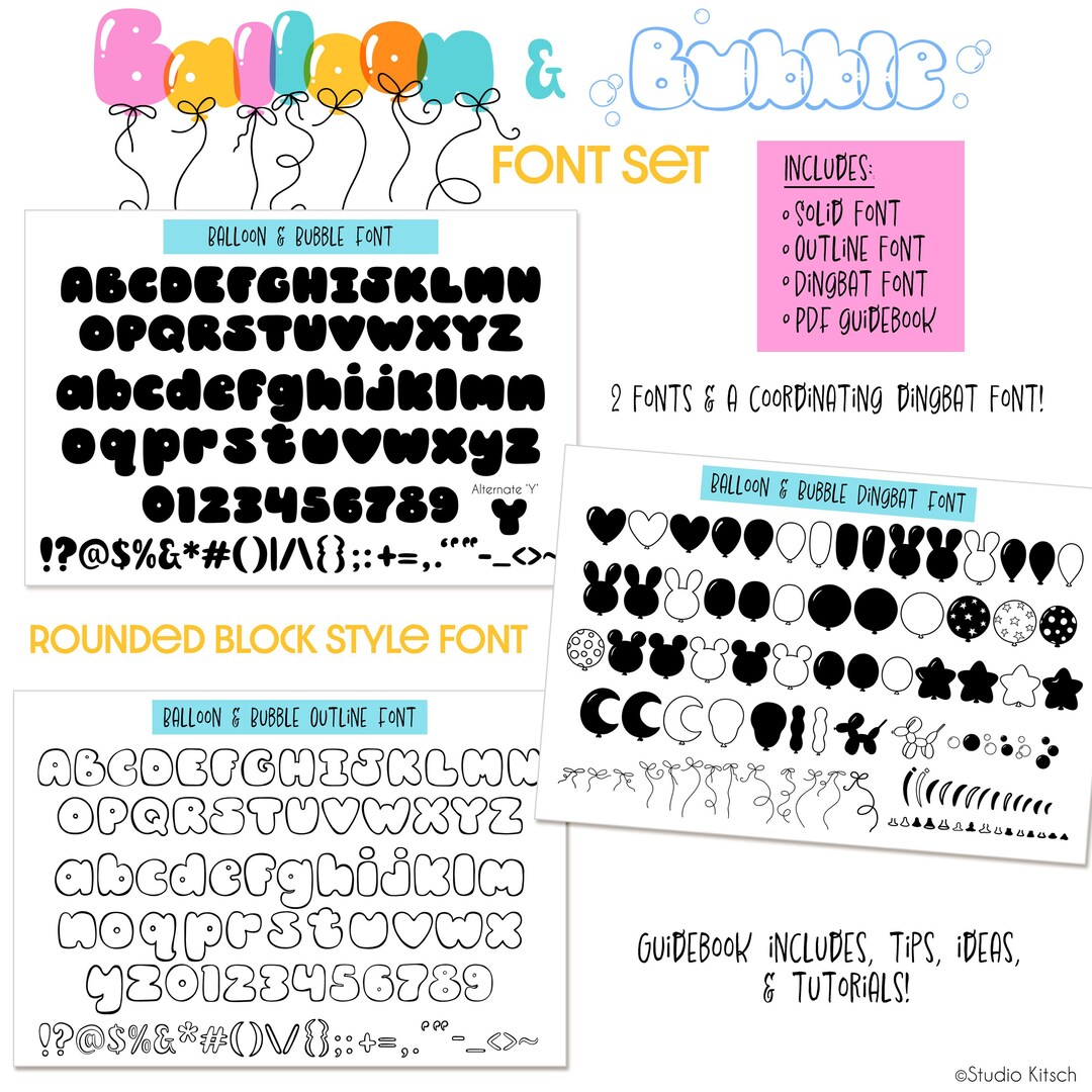 Balloon & Bubble Font Set | 3 Fonts Includes a Dingbat Font ...