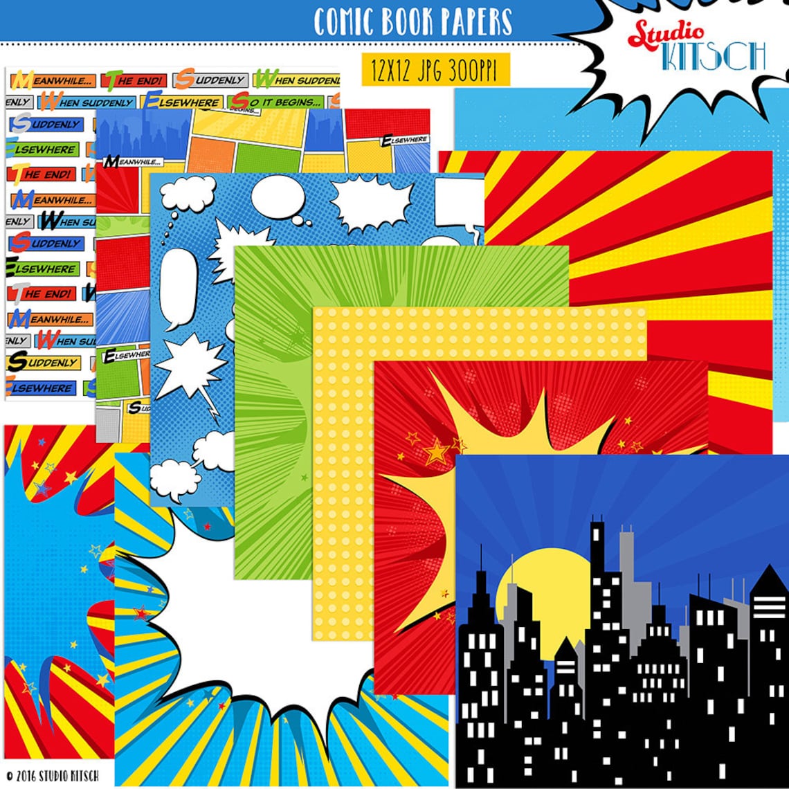 Comic Book Digital Papers Digital Scrapbooking INSTANT - Etsy
