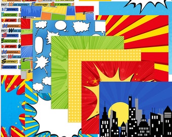 Superhero Digital Paper Printables Super Hero Party Boy - Etsy