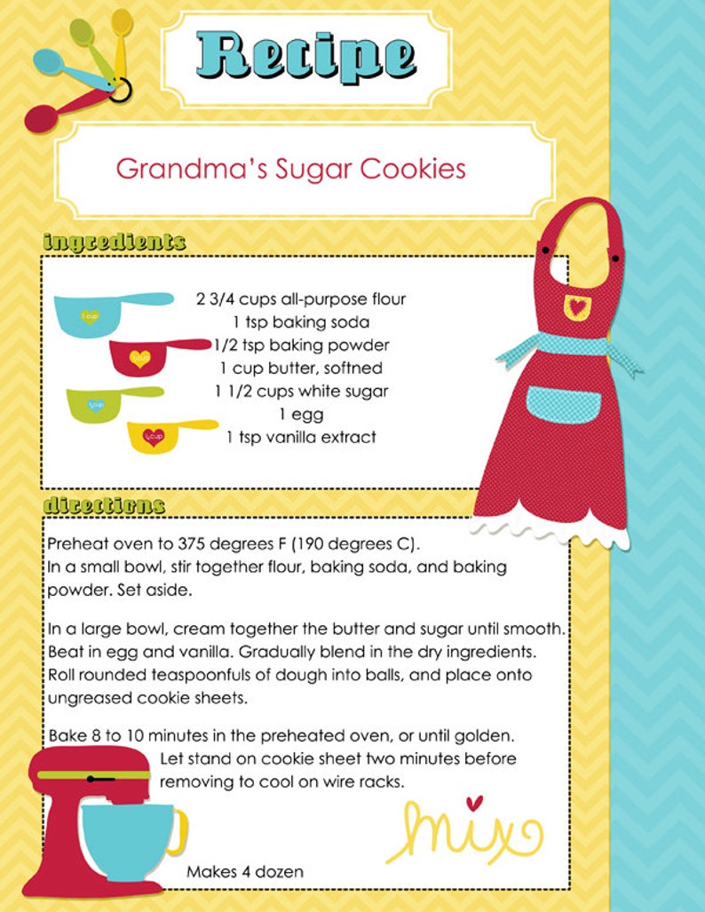 Printable Recipe Page Kit Baking Clip-art Kitchen Cooking - Etsy