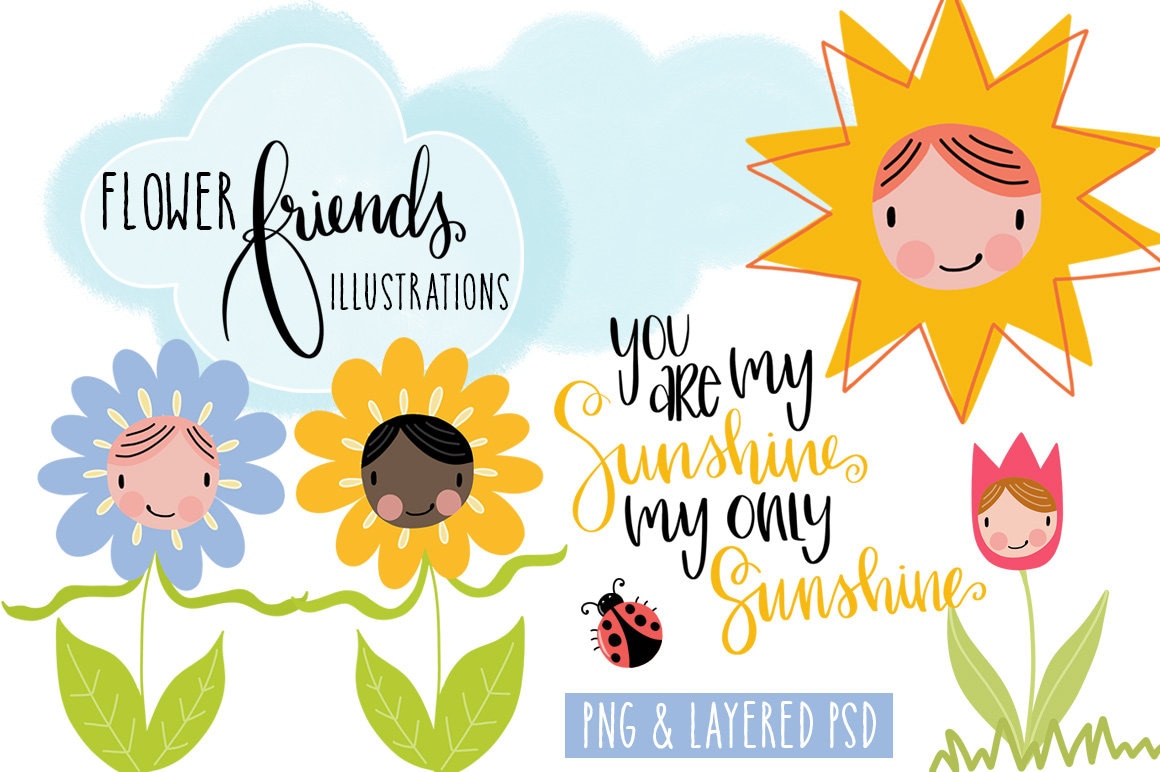Flower Friends Sayings & ClipArt png psd INSTANT DOWNLOAD | Etsy