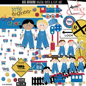 Little Engineer Train Clip-art & Digital Papers Scrapbooking | Etsy