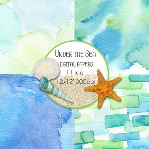 Under the Sea Watercolor Textures, Digital Papers, Digital Scrapbooking ...