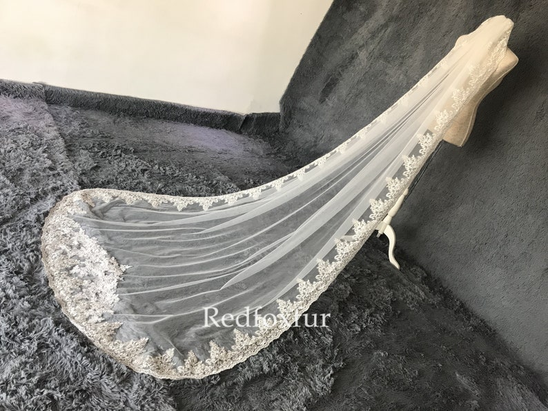 Simple Lace Veil,118 Inches Cathedral Veil,wedding Lace Applique Veil ...