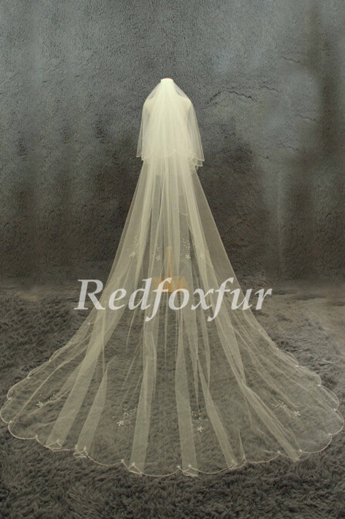 2T Cathedral Veil Ivory Bridal Veil Hand-beaded Veil Crescent - Etsy