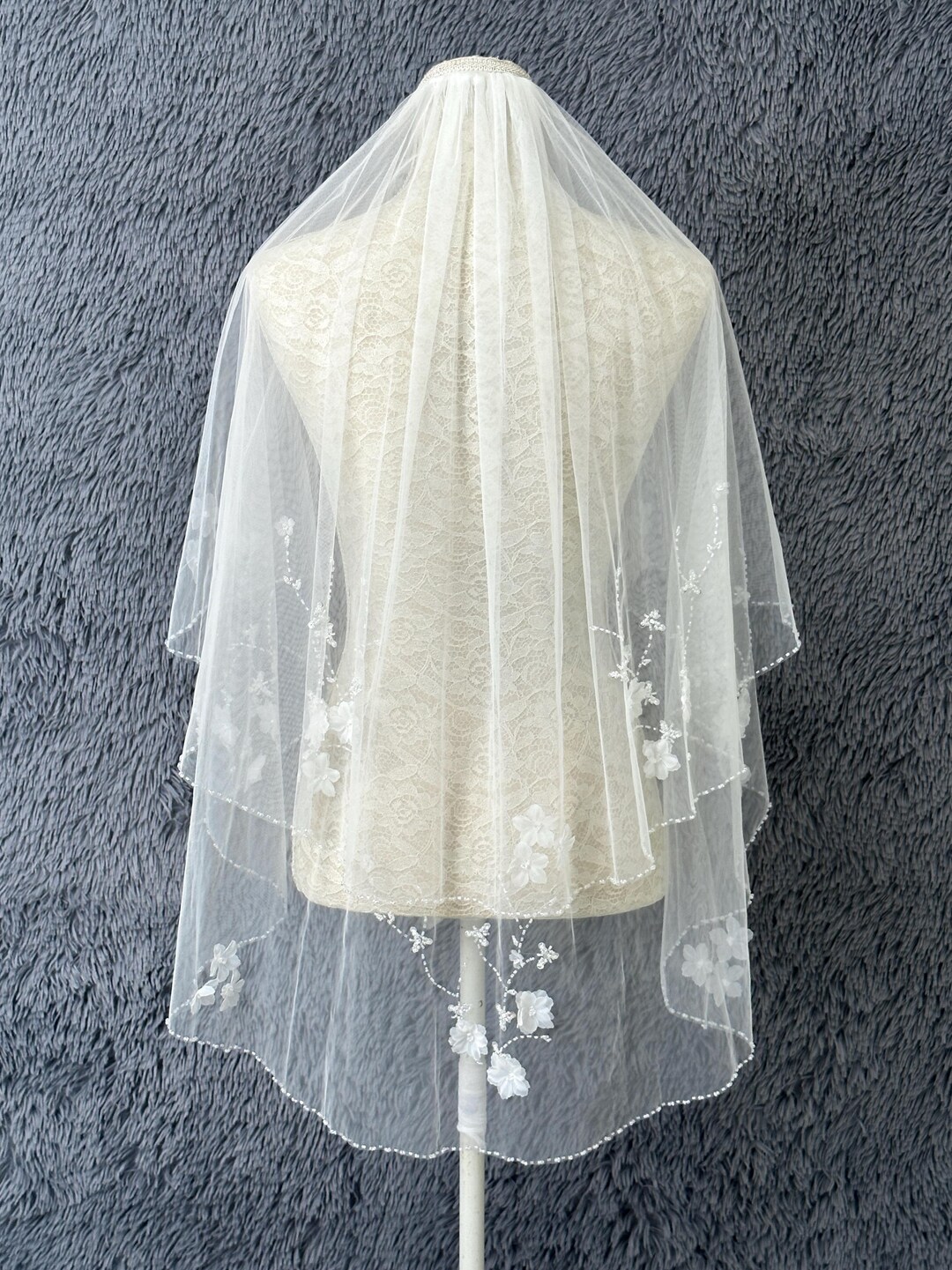 Crystal Bridal Veil,veil With Flower,double Layered Veil,crystal Trim ...