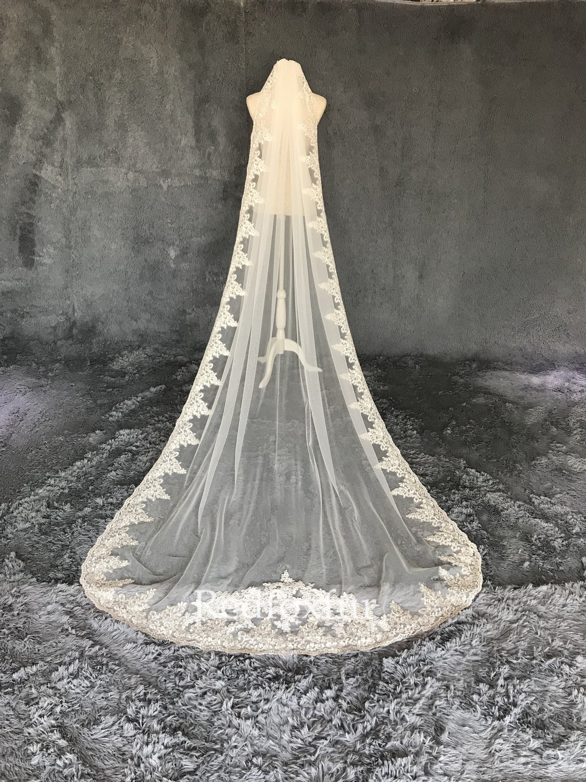 Simple Lace Veil,118 Inches Cathedral Veil,wedding Lace Applique Veil ...