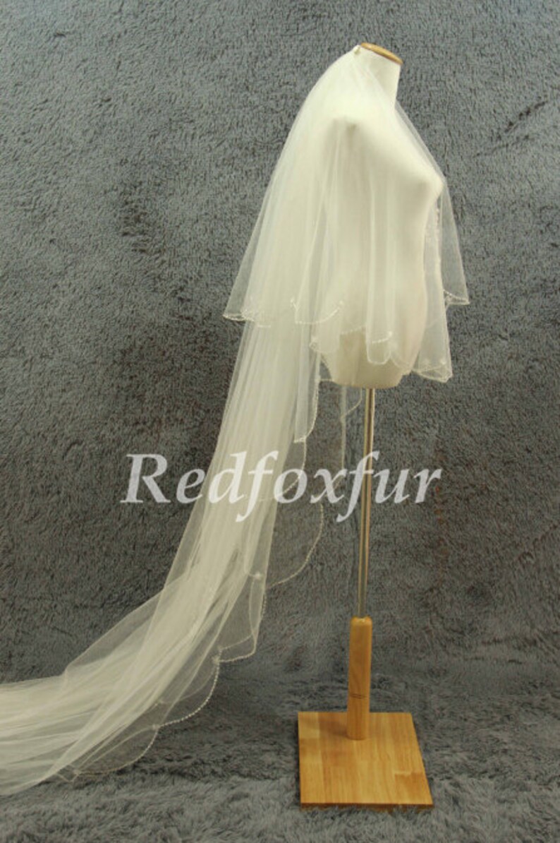 2T Cathedral Veil Ivory Bridal Veil Hand-beaded Veil Crescent - Etsy