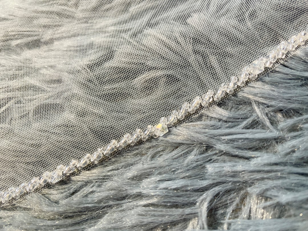 Crystal Edge Wedding Veil, Ivory Bridal Veil, Beaded Edge Veil, - Elbow ...