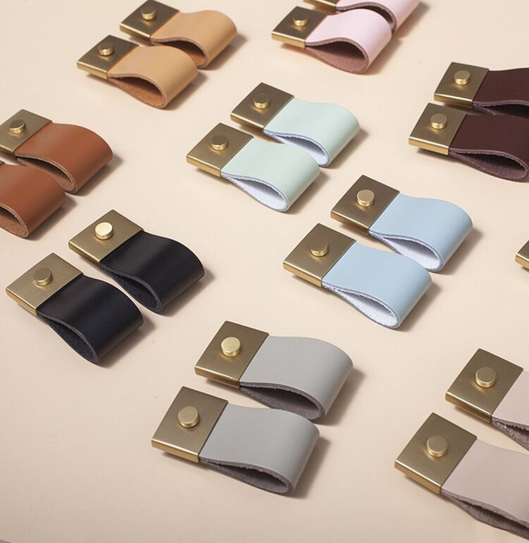 Nordic Light Luxury Style Leather Pull Handle Brass Wardrobe Door ...