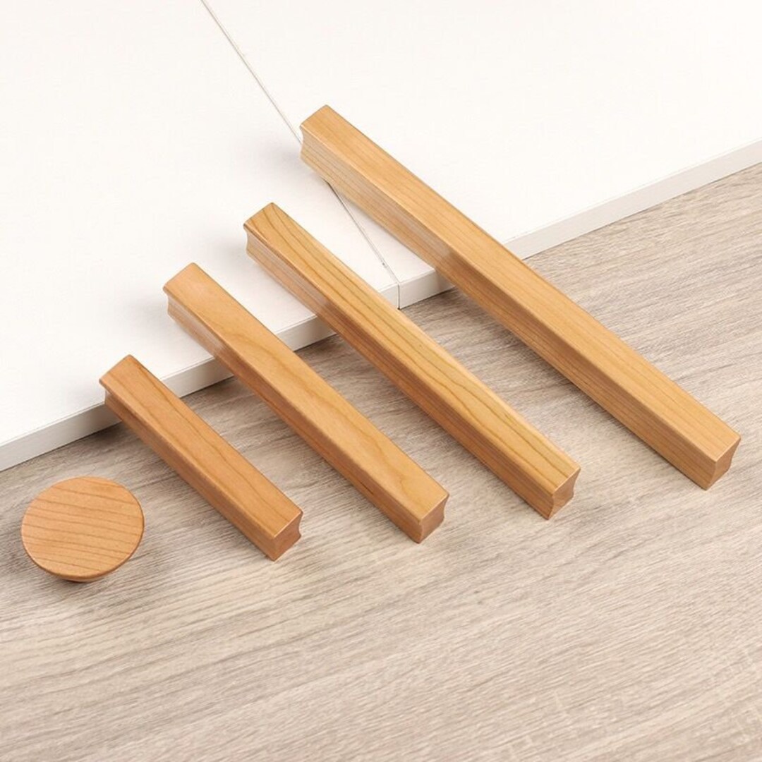 Cherry Wood Solid Wood Pull Handle Modern Wardrobe Cabinet Door Pull ...
