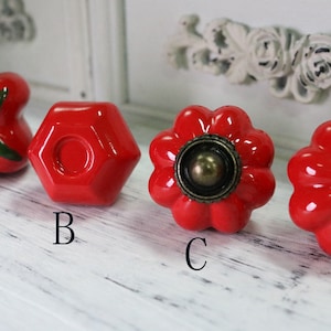 Red Ceramic Knobs Cabinet Knobs /dresser Knob Drawer Pulls Handles ...