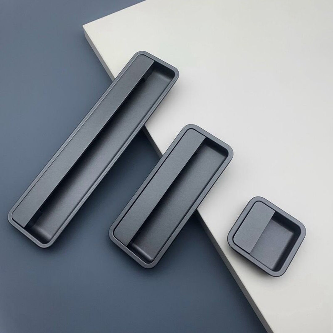 Skin Feeling Black Invisible Hidden Cabinet Door Pull Handle Simple ...