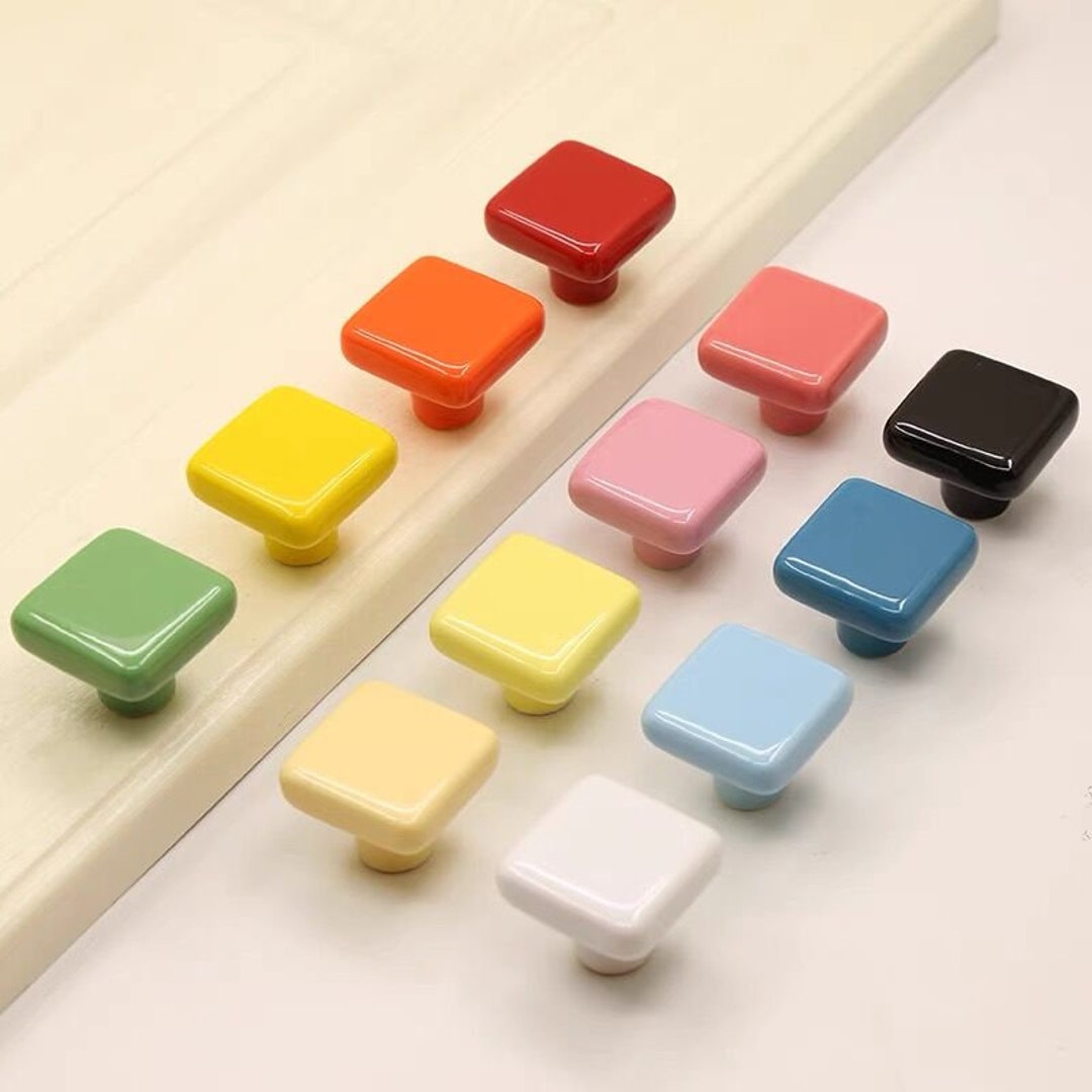 Colored Ceramic Cabinet Door Knob Simple Cabinet Wardrobe Drawer Square ...