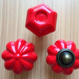 Red Ceramic Knobs Cabinet Knobs /dresser Knob Drawer Pulls Handles ...
