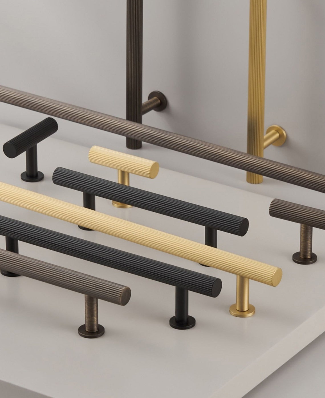 Brass Striped T-shaped Extension With Decorative Base Pull Handle ...