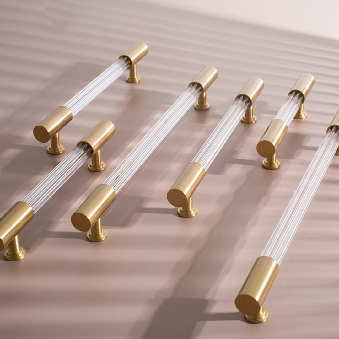Acrylic Brass Pull Handle Modern Cabinet Gold Transparent Drawer ...