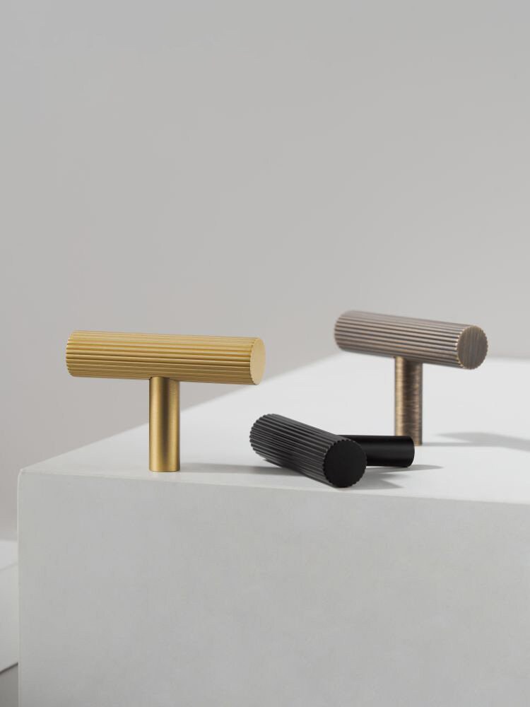 Brass Striped T-shaped Extension With Decorative Base Pull Handle ...