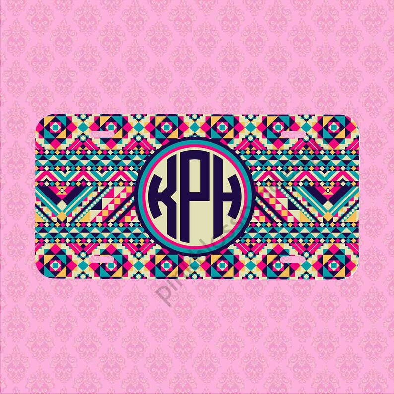 Front License Plate Monogram Aztec Chevron Car Tag - Etsy