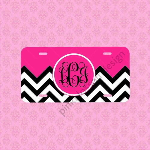 Personalized Car Tag Monogrammed License Plate Pink Chevron - Etsy