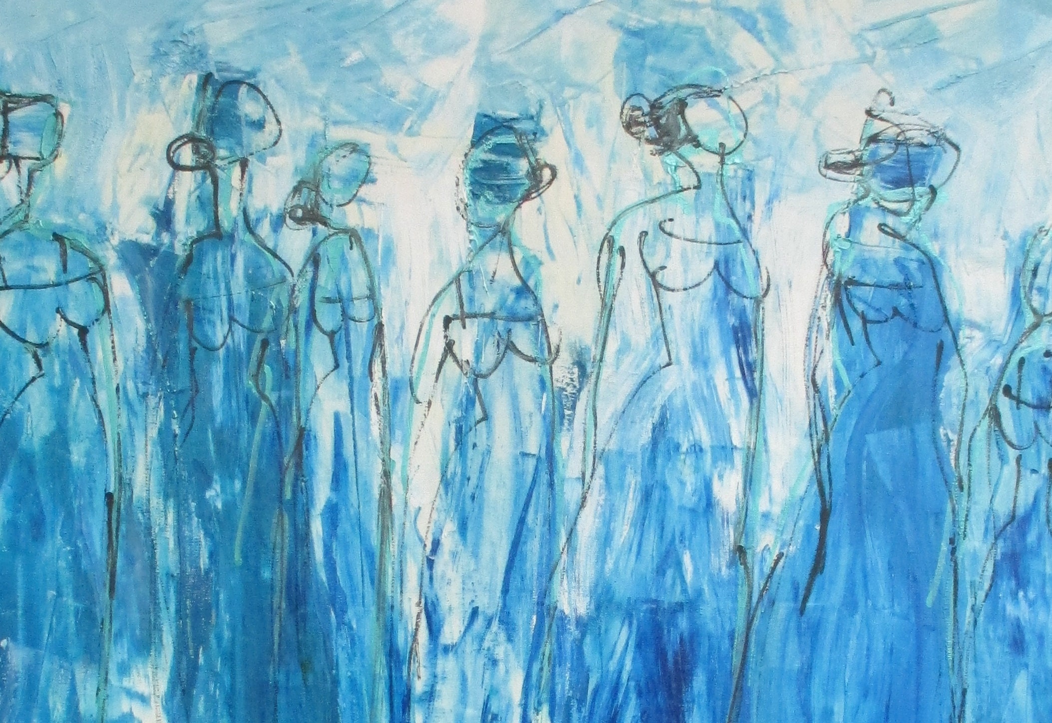 Elegant Girls Original, Drawing, Collage, Stretched Canvas, Mixed Media ...