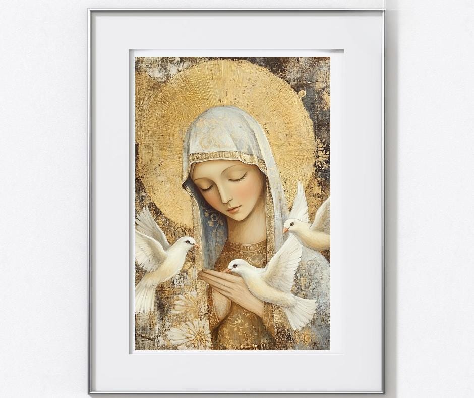 Virgin Mary With Doves Art Print – Gold Leaf Style (digital Download ...