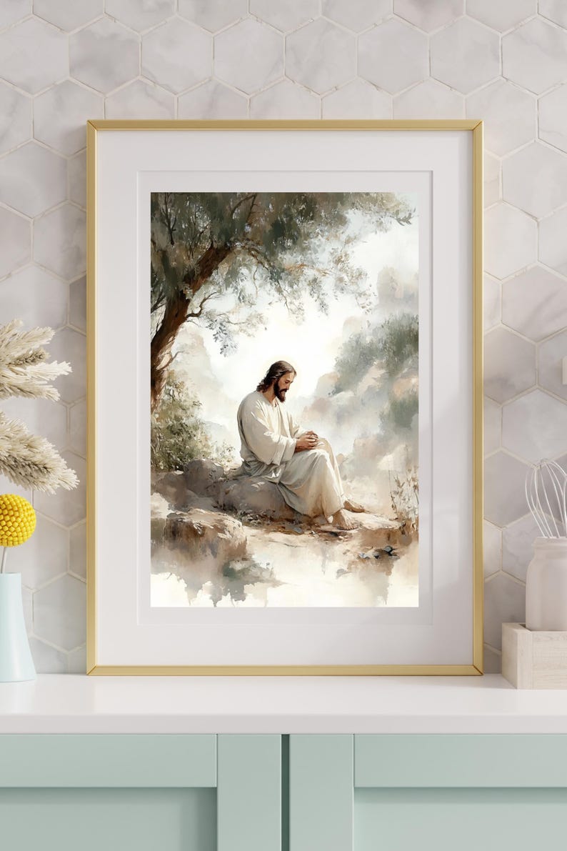 Jesus Praying Watercolor Print: Garden of Gethsemane Art (digital ...